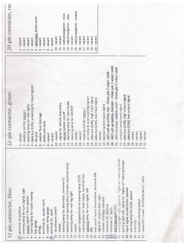 pinout vdo-motometer cluster golf4 | PDF