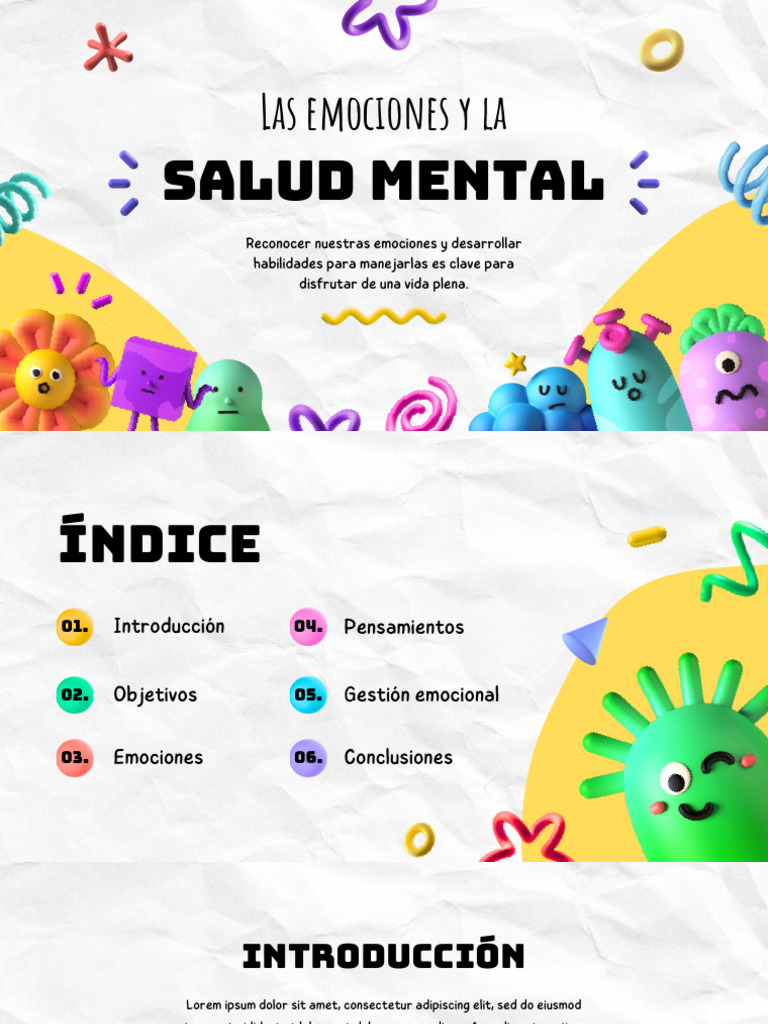 Presentación Diapositivas de Salud Mental Emociones Psicología Ilustrado 3D Multicolores | PDF
