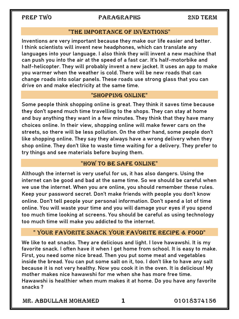 Prep 2 Paragraphs | PDF