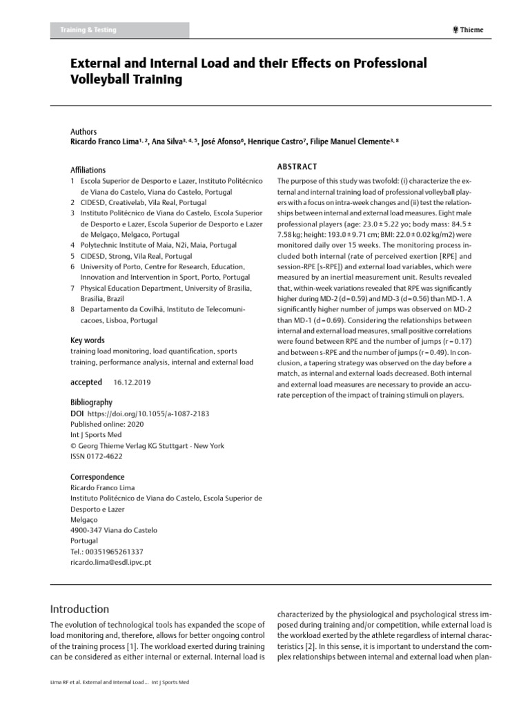 External and Internal Load and Their Effects On Professional | PDF