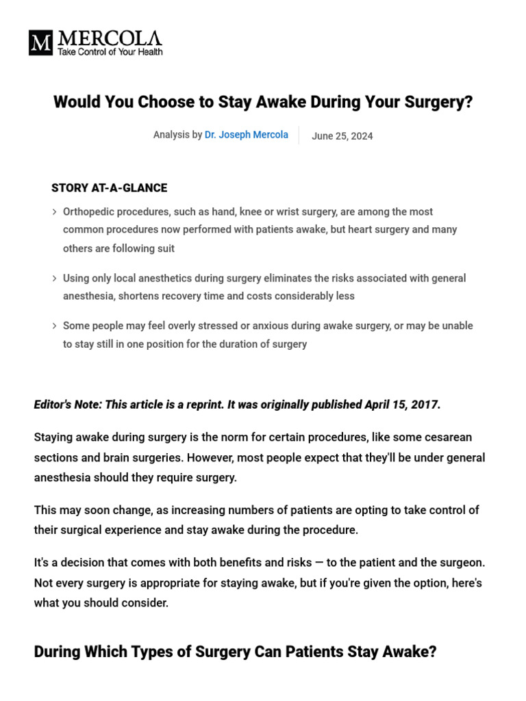 Staying Awake During Surgery PDF | PDF