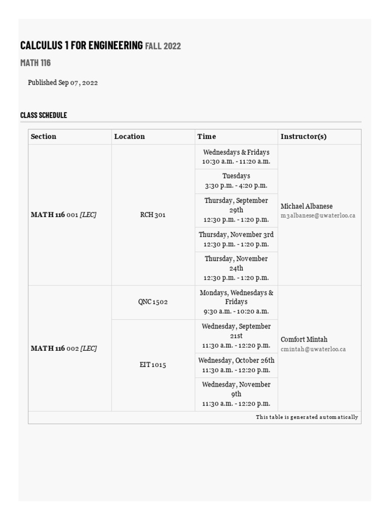 MATH116 Course Outline | PDF