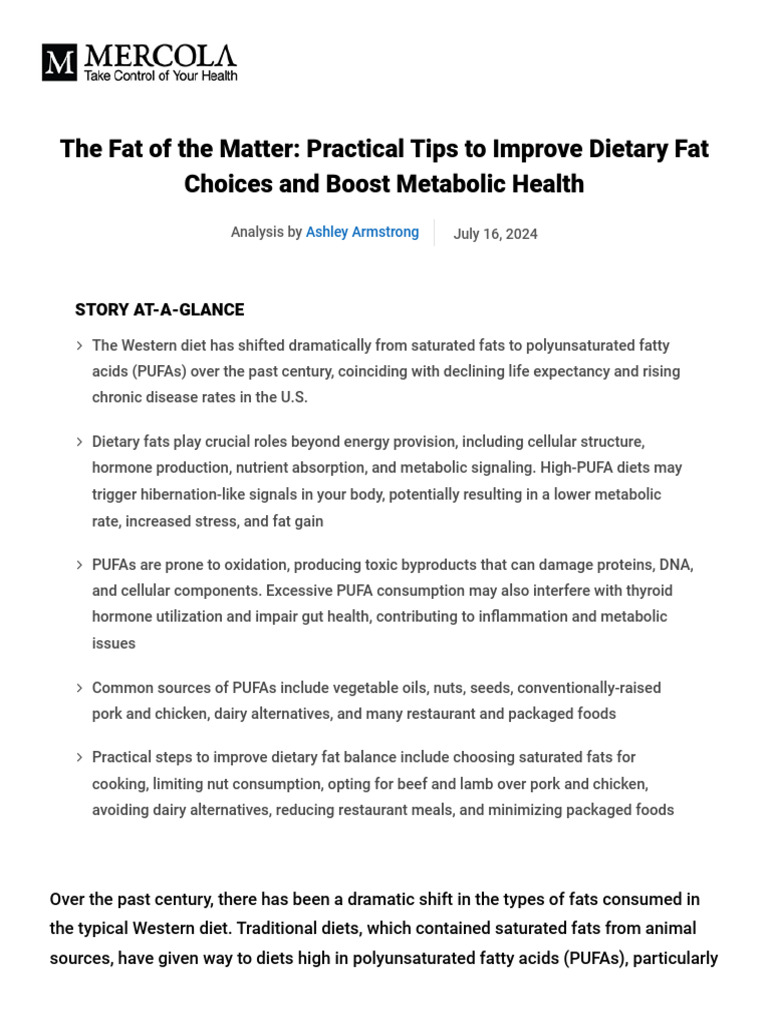Practical Tips Improving Dietary Fat Intake PDF | PDF