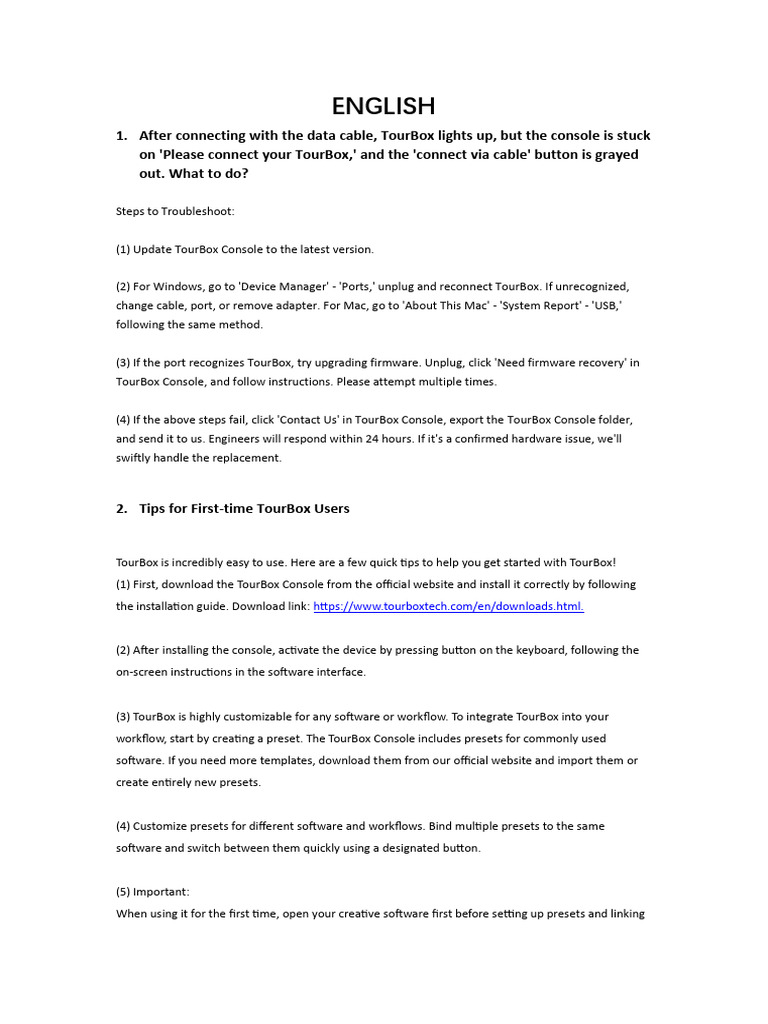 TourBox NEO - Connection FAQs | PDF