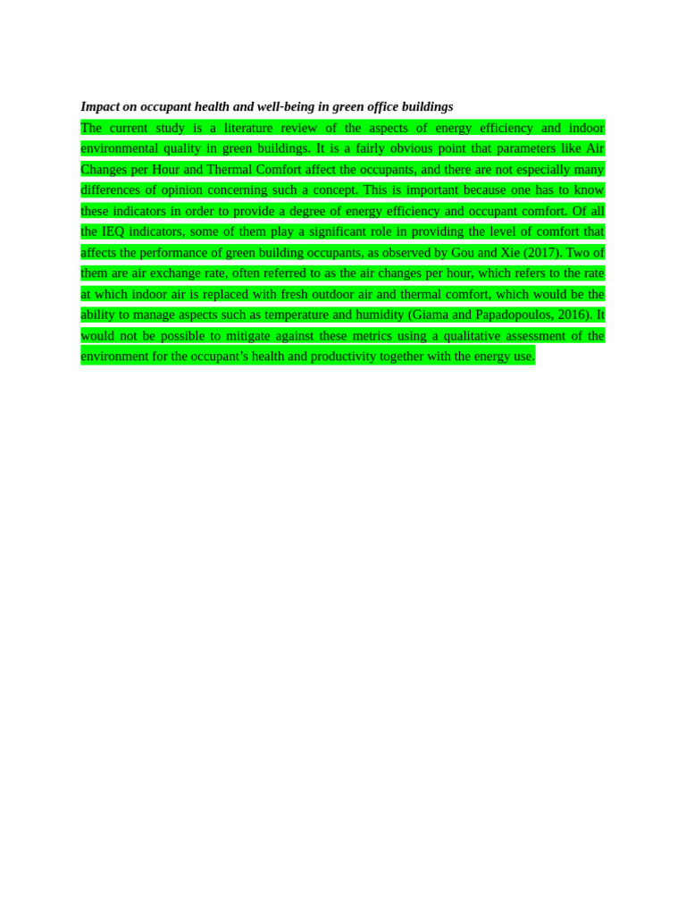 Impact On Occupant Health and Well-Being in Green Office Buildings | PDF