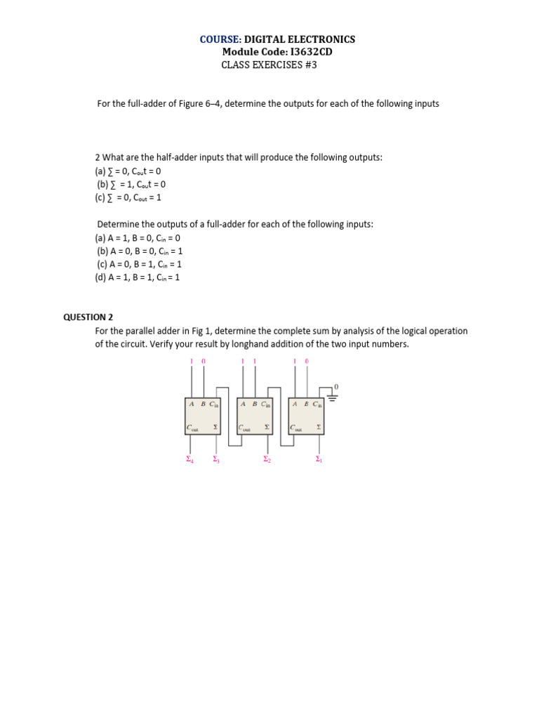 Tutorial 3, Digital Electronics | PDF
