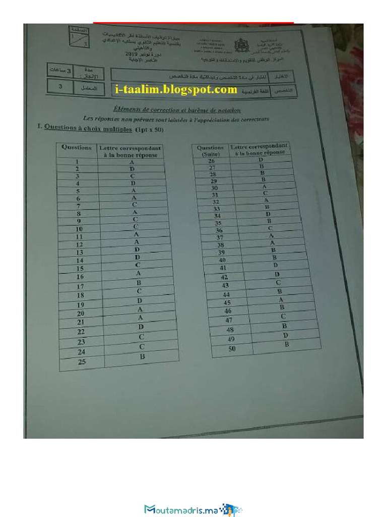 Examens Taalim FR 2019 College Lycee | PDF