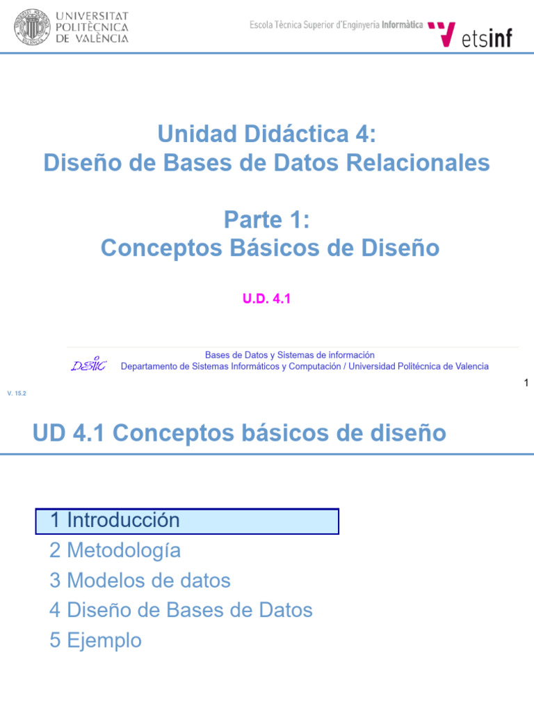 Unidad Didáctica 4: Diseño de Bases de Datos Relacionales Parte 1: Conceptos Básicos de Diseño | PDF