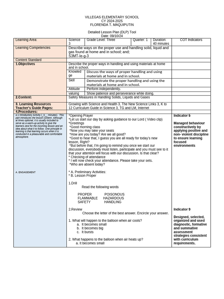 DLP-in-SCIENCE 3 COT1 - 2023 - FLOR | PDF