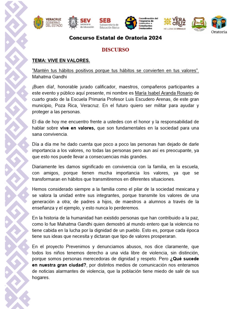 Discurso Vive en Valores | PDF