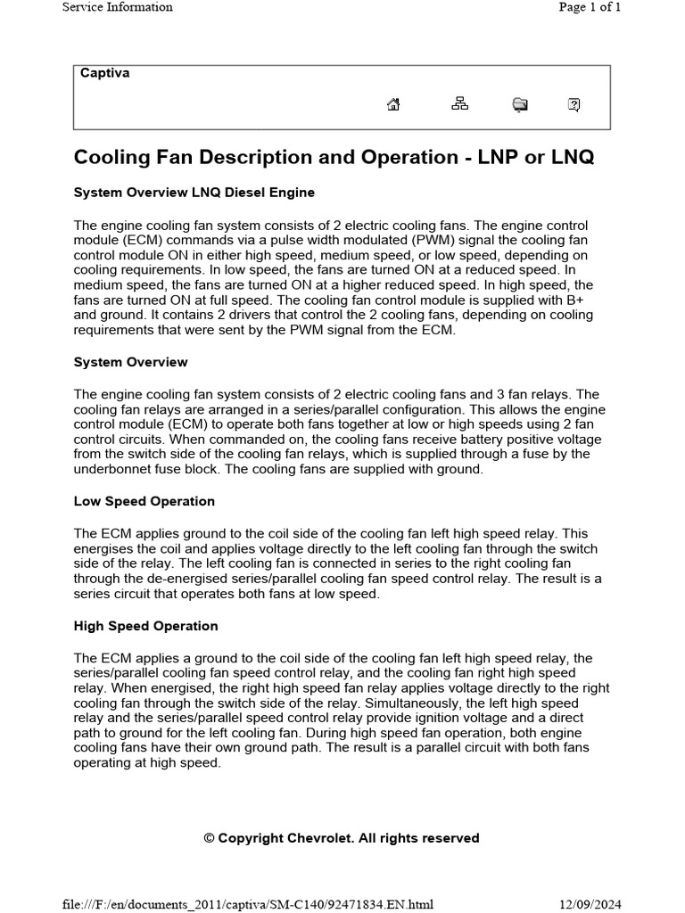 Cooling Fan Description and Operation - LNP or LNQ | PDF