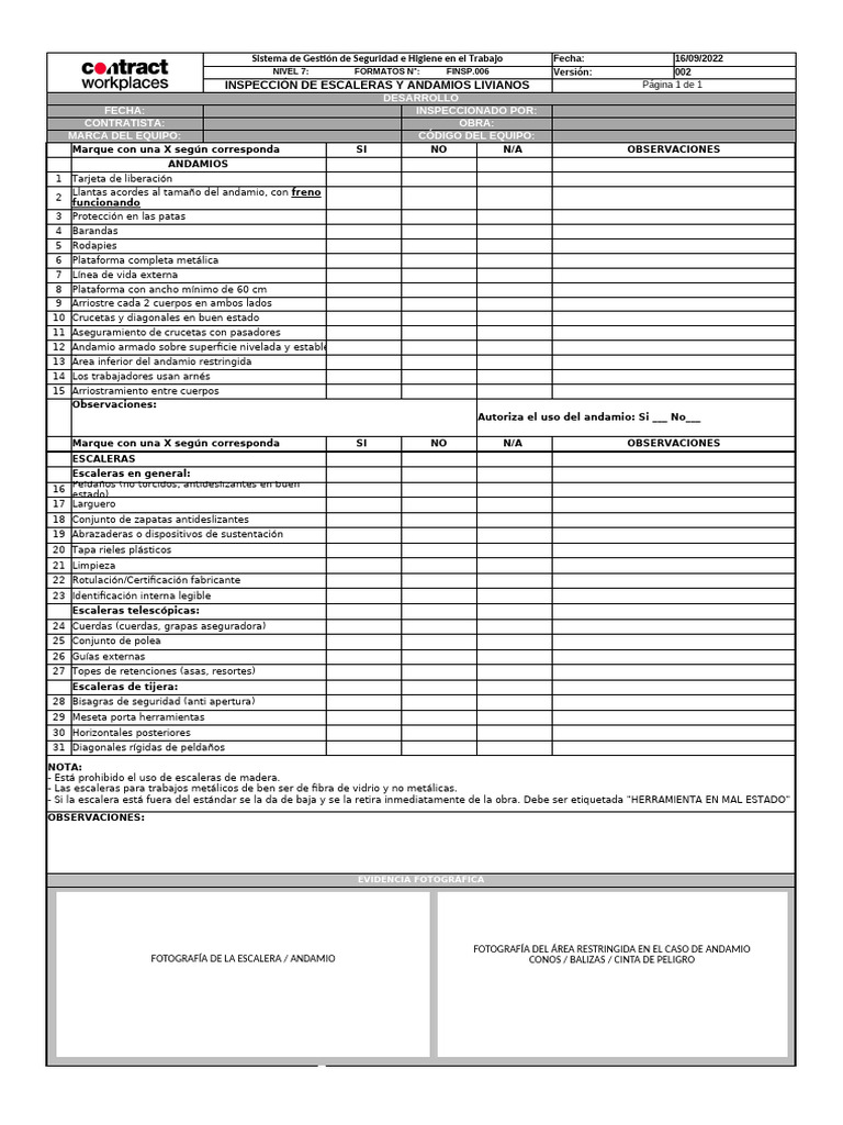 FINSP.006 - Inspección de Escaleras y Andamios Livianos | PDF