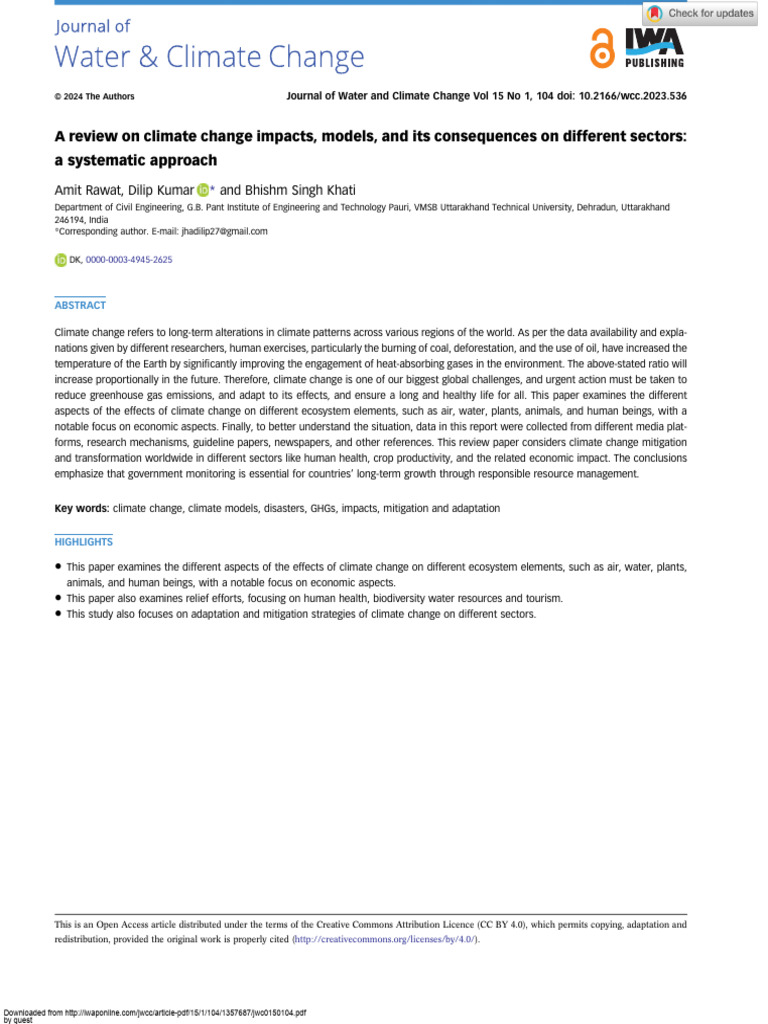A Review On Climate Change Impacts, Models, and Its Consequences On ...