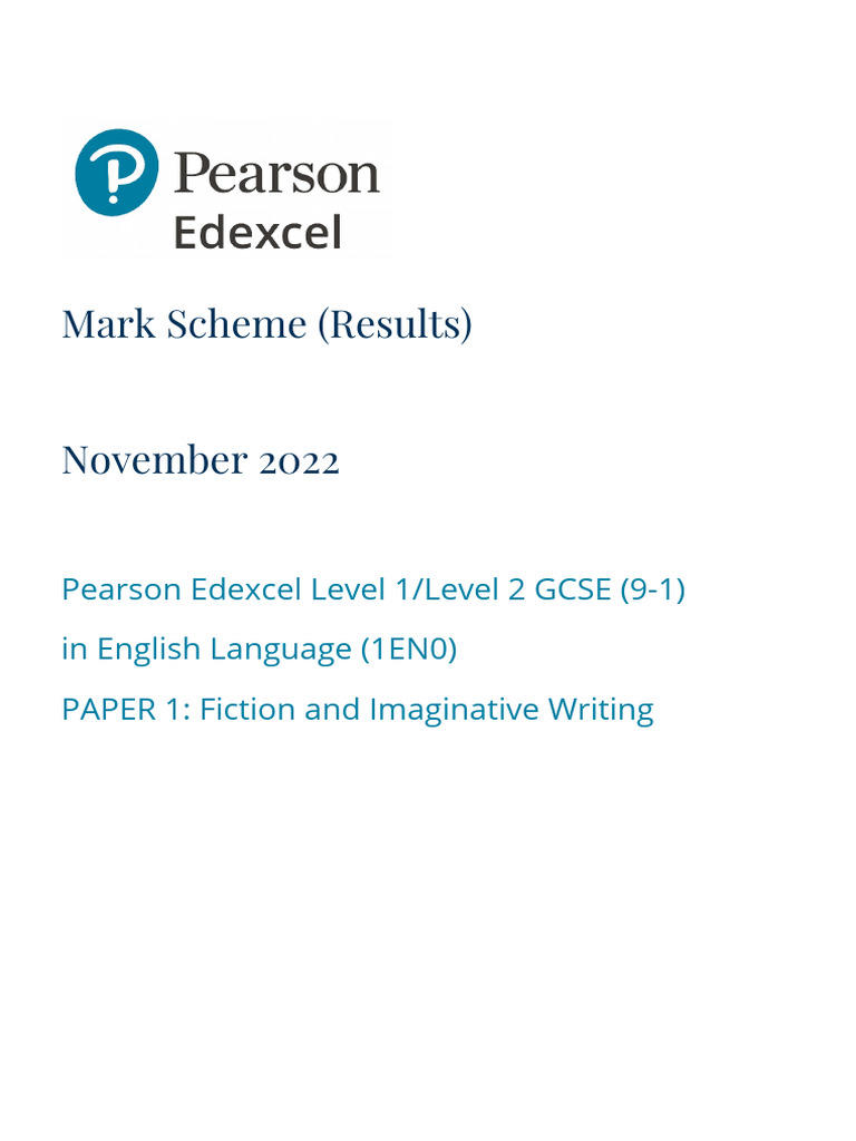 Edexcel GCSE English Language Paper 1 Mark Scheme November 2022 | PDF ...