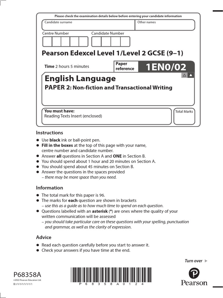 Edexcel GCSE English Language Paper 2 November 2022 | PDF | Cognition | Communication