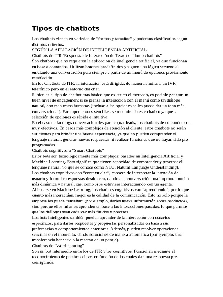 Tipos de Chatbots | PDF