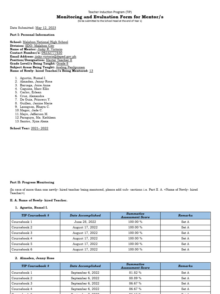 Mentor IPBT Monitoring and Evaluation Report Batch 1 | PDF