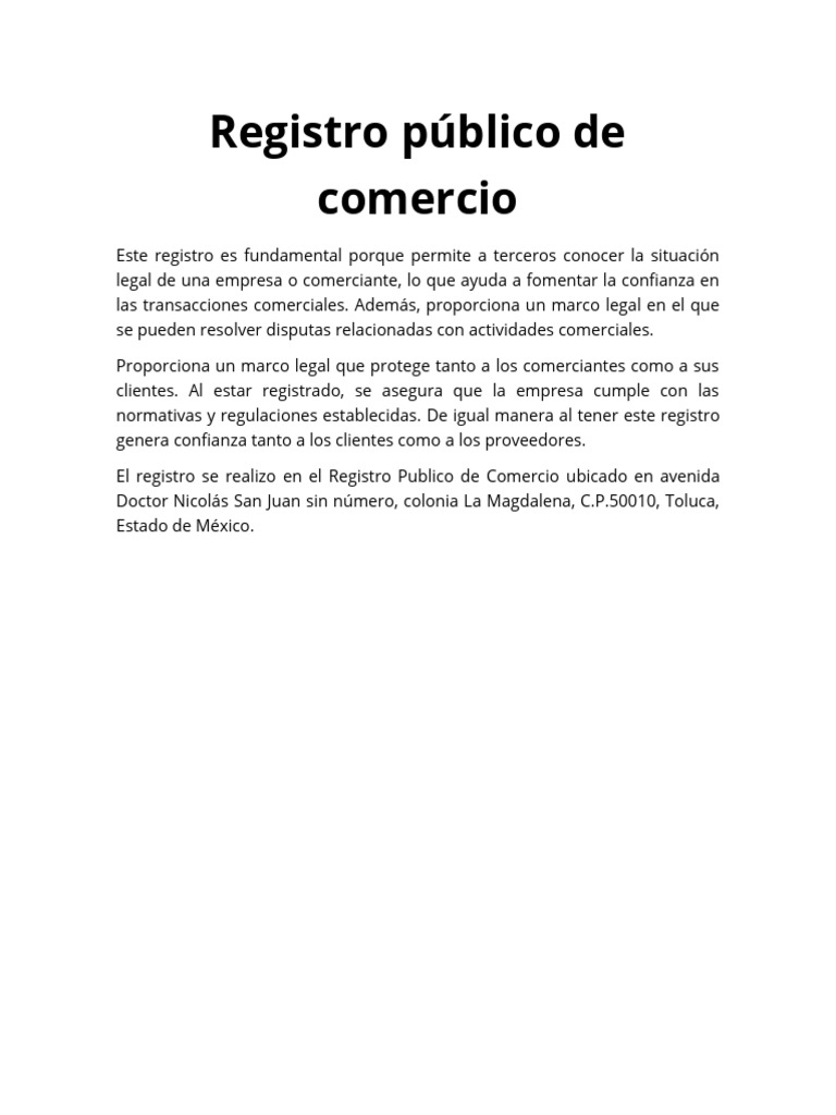 Registro Público de Comercio | PDF
