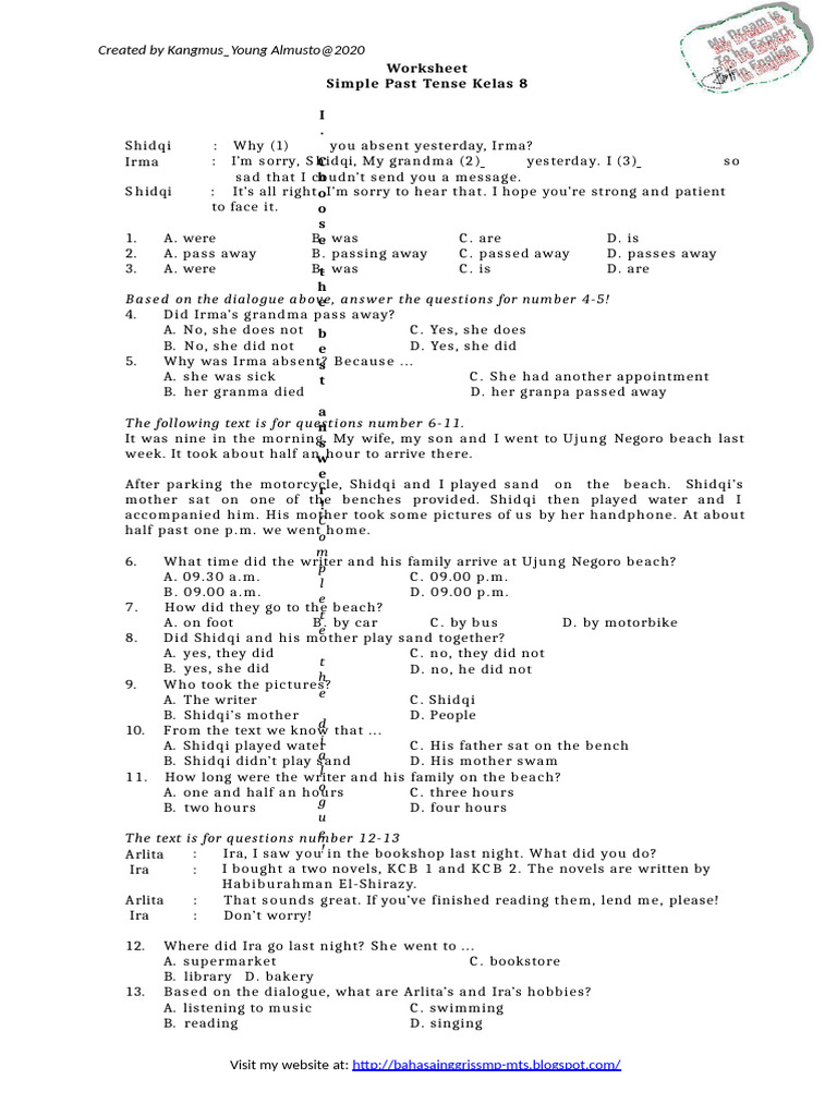 Latihan Soal Simple Past Tense Untuk Kelas 8 SMP | PDF