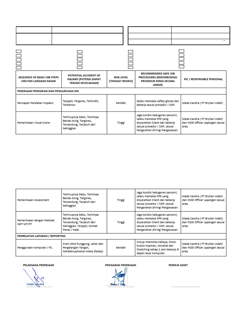 3. FORM JSA Inspection Crane Dan NDT | PDF