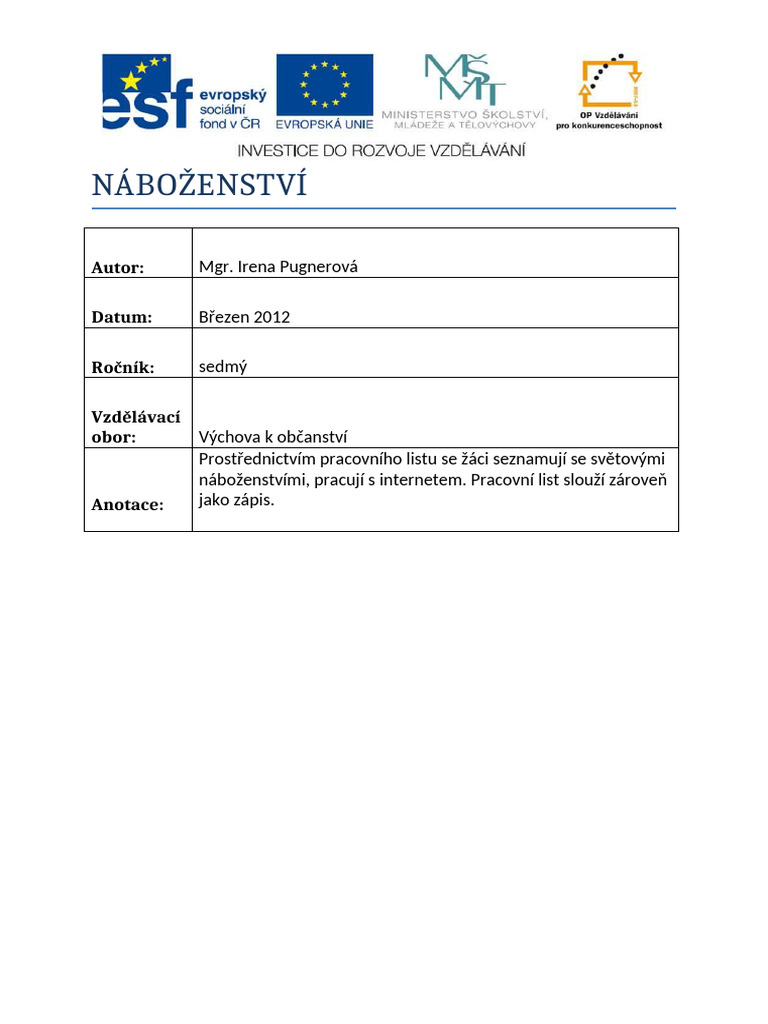 Eu Vo 18 Nabozenstvi | PDF