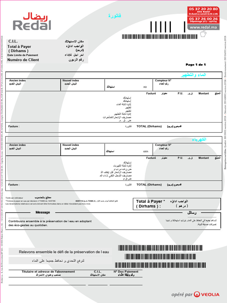 Facture: Eau Et Assainissement | PDF