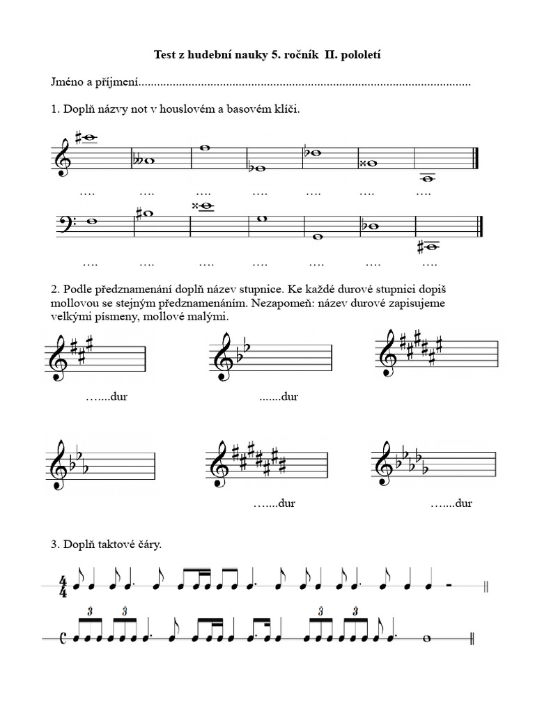 Test Z Hudebni Nauky 5.rocnik II - Pololeti 2023 1 | PDF