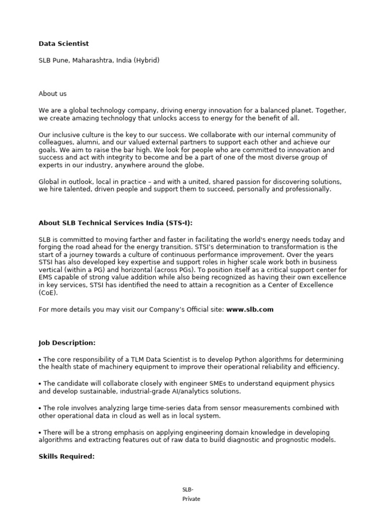 SLB_Data Scientist | PDF
