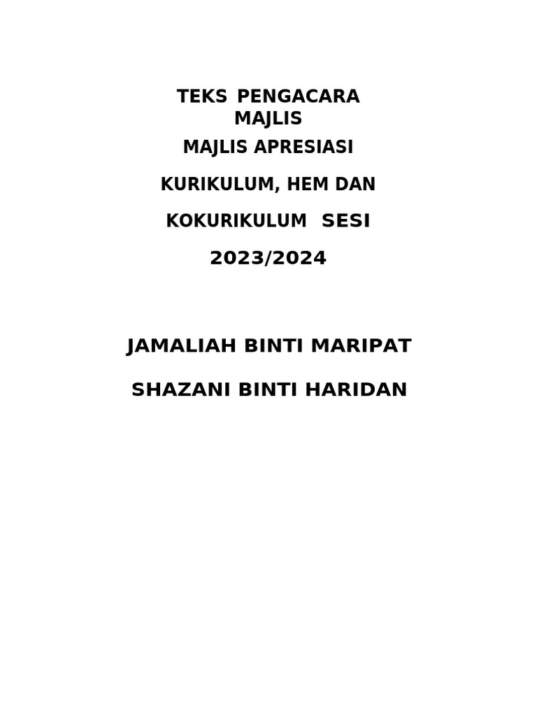 Teks MC Majlis Apresiasi Koko 2023-24 | PDF