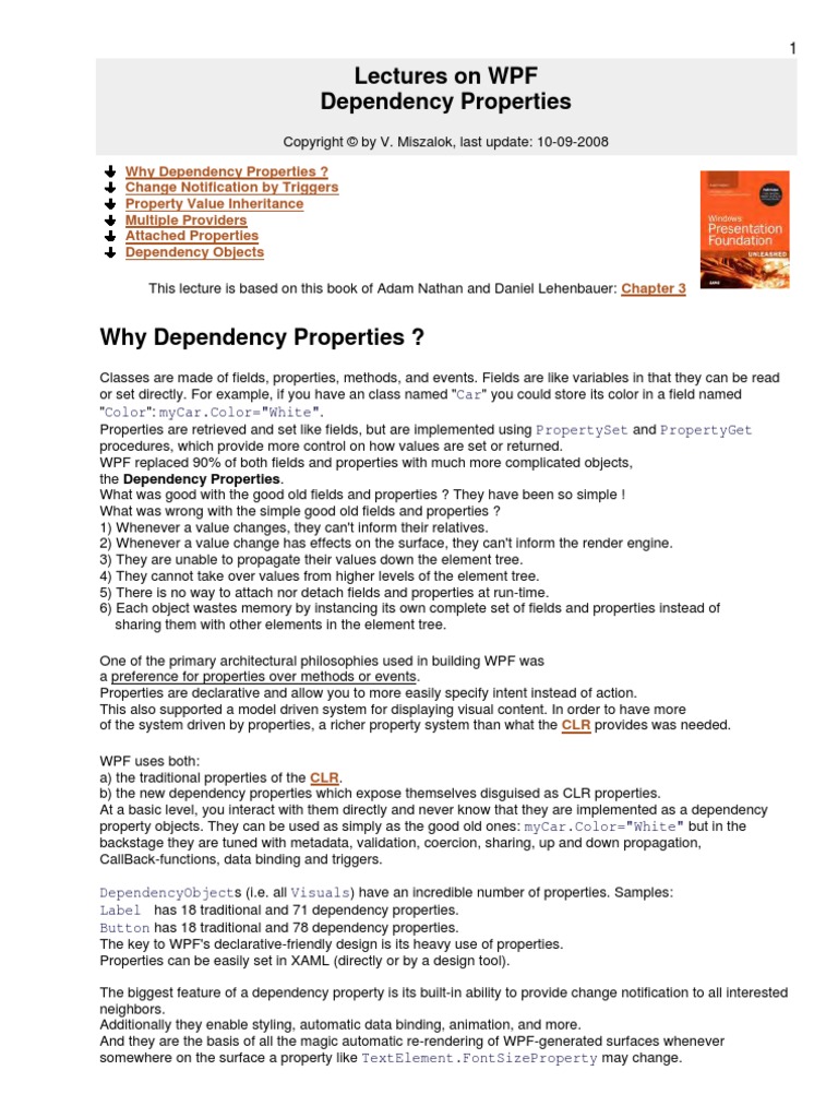 Lectures On Wpf Dependency Properties Pdf Windows Presentation Foundation Extensible