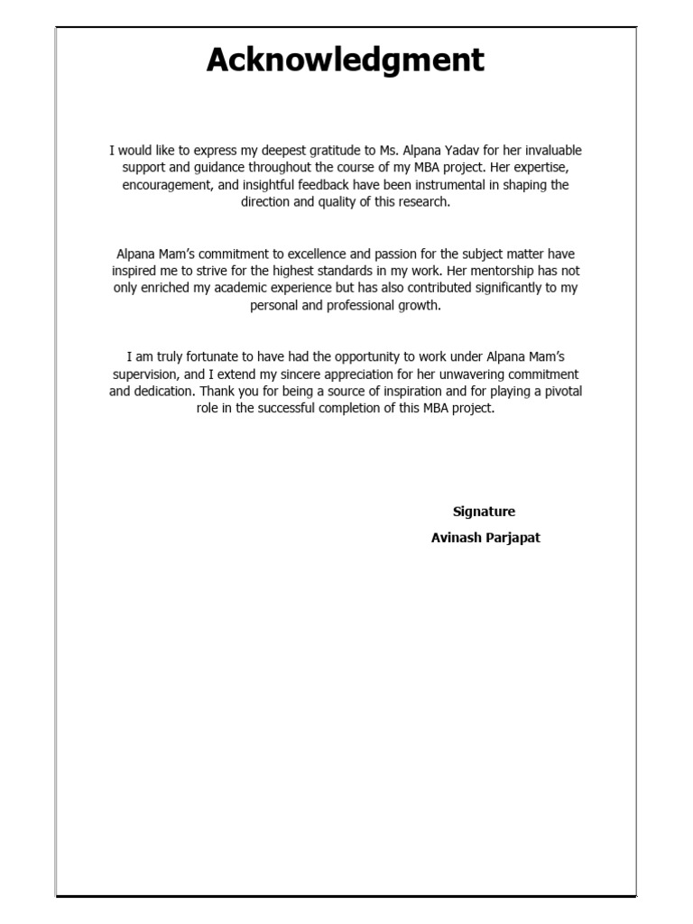 Avinash Parjapat Acknowledgement | PDF