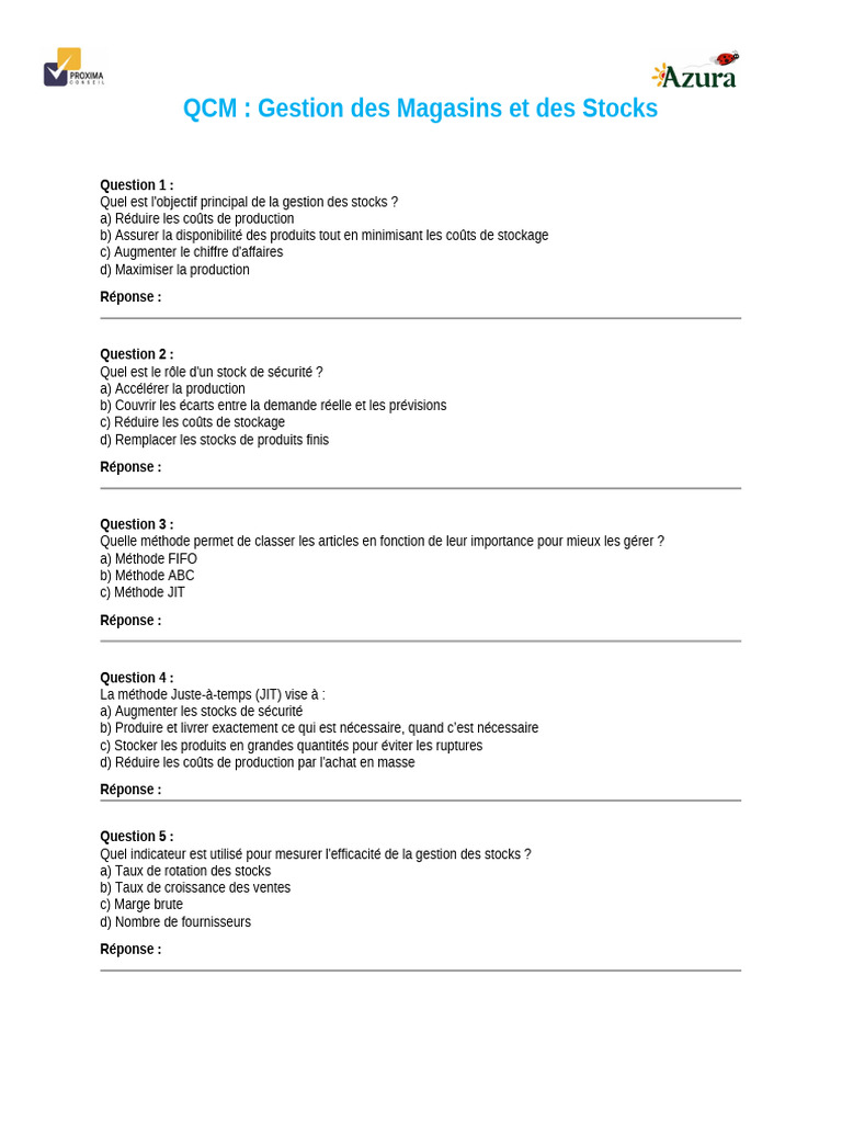 QCM - Gestion Des Stocks | PDF