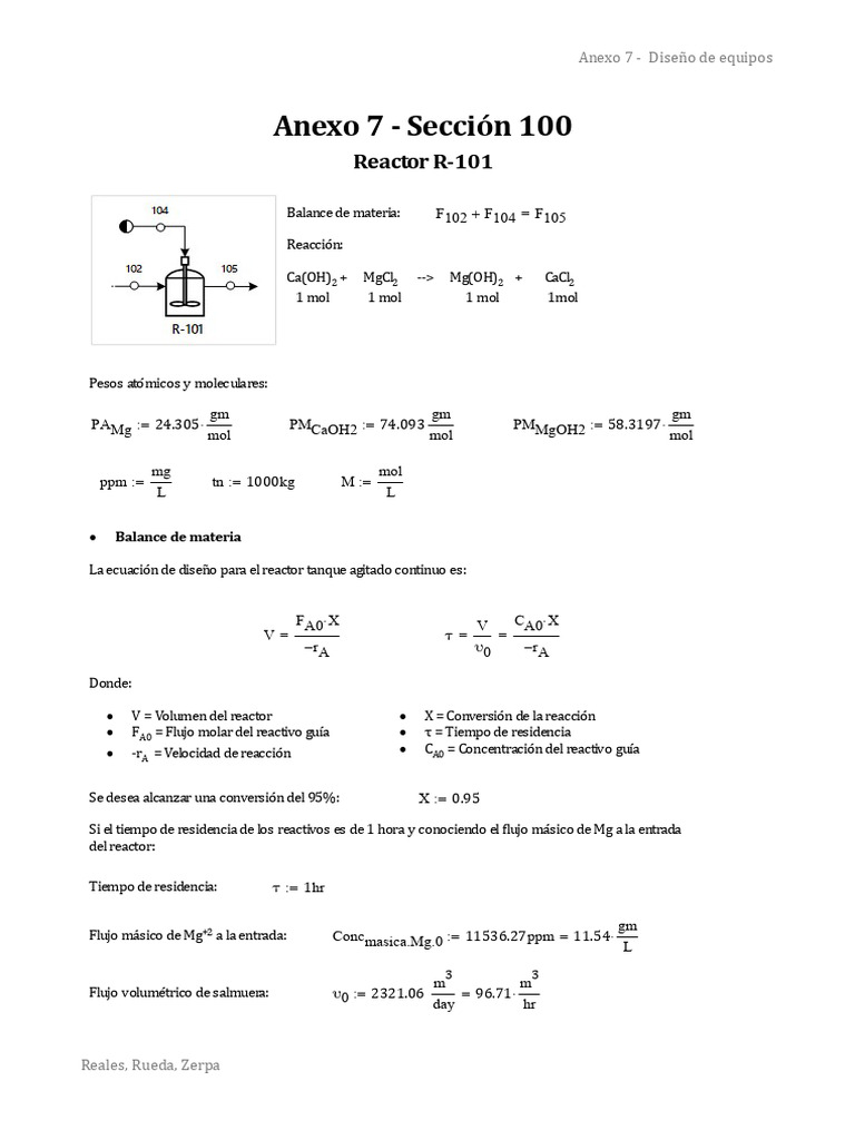 Anexo 7 - Sección 100: Reactor R-101 | PDF