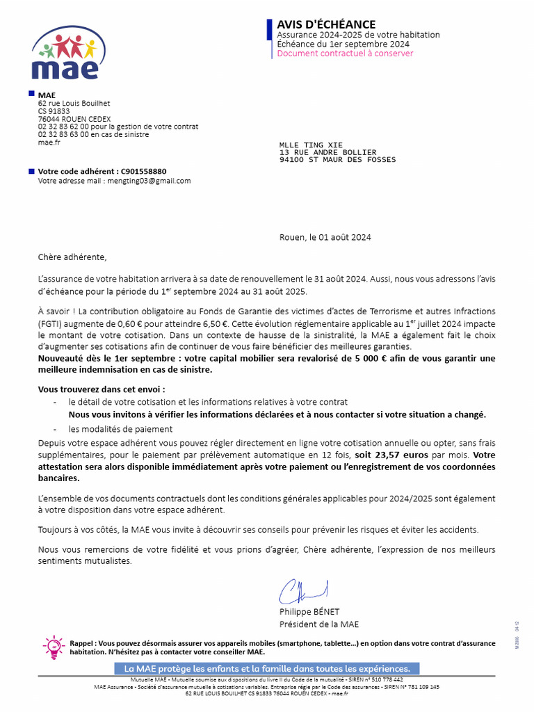 Avis Echeance MRH-2024 | PDF