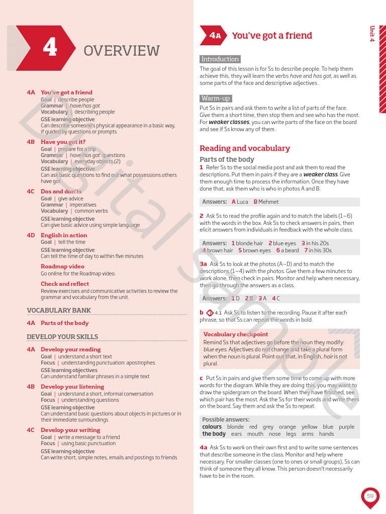 Roadmap A1 U4 - Teacher Book | PDF | English Language | Career & Growth