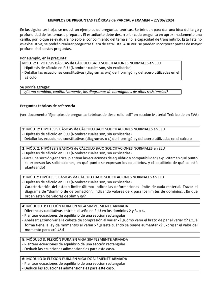 Ejemplos de Preguntas Teóricas de Parcial y Examen | PDF