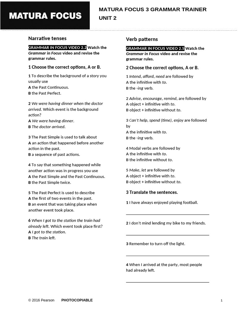 Matura Focus3 - GrammarTrainer - Unit2 | PDF