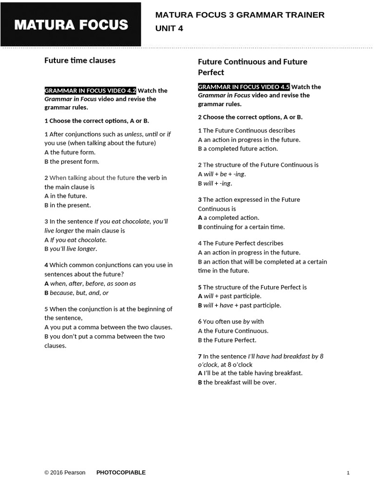 Matura Focus3 - GrammarTrainer - Unit4 | PDF