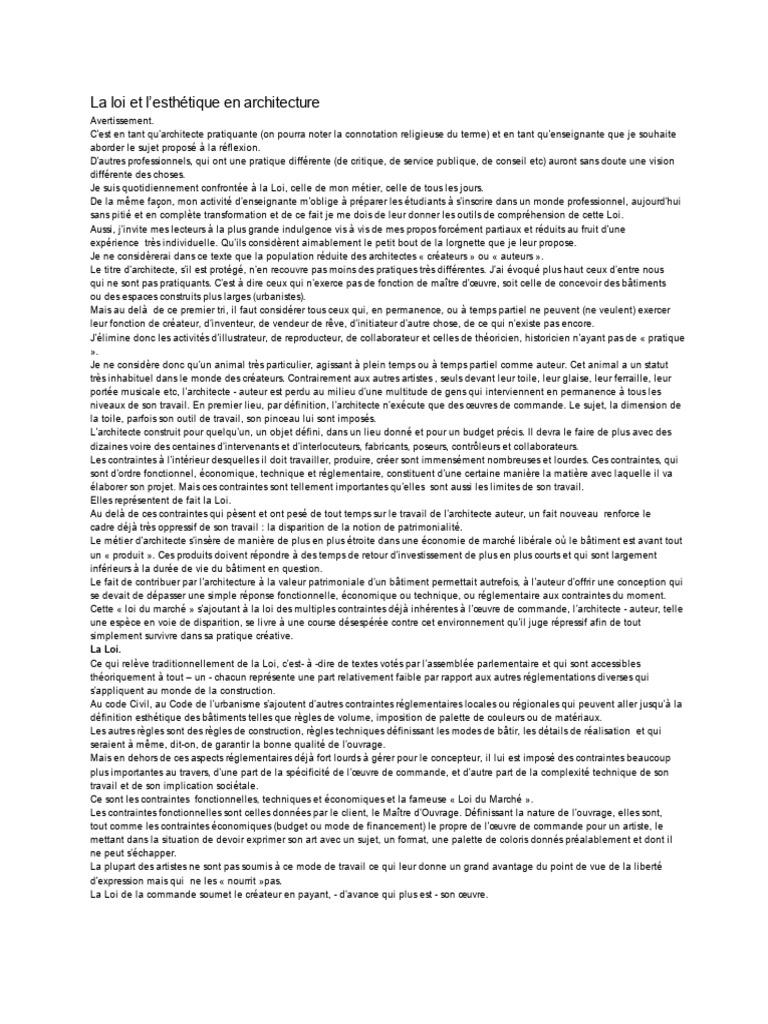 JOURDA La Loi Et Lesthetique en Architecture | PDF