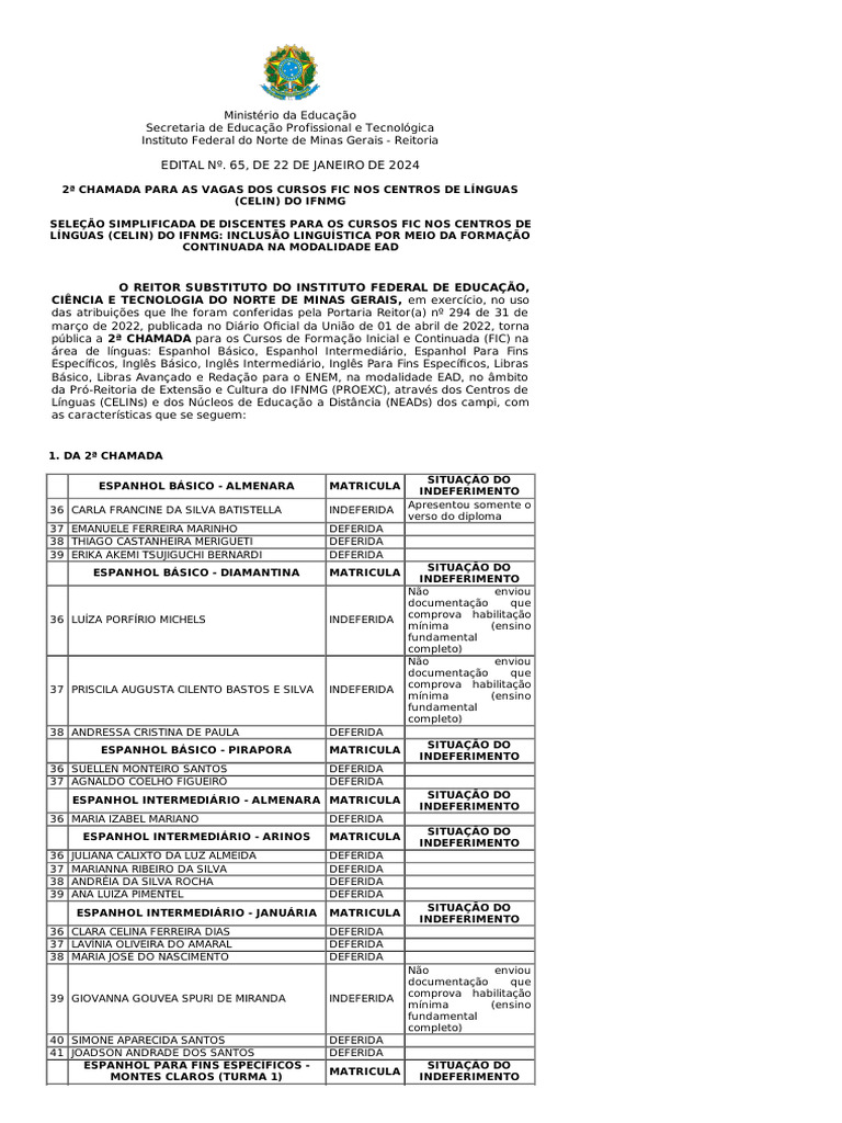 Edital Nº 65 - 2 Chamada | PDF