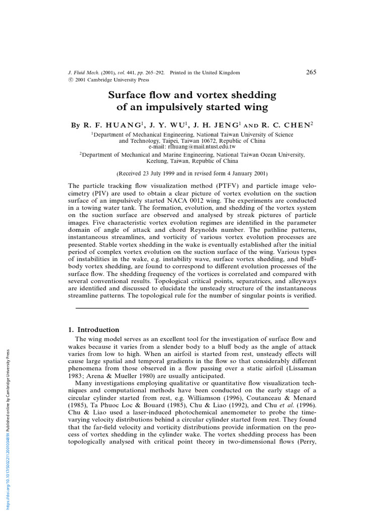 Surface Flow and Vortex Shedding of Impulsively Started Wing | PDF