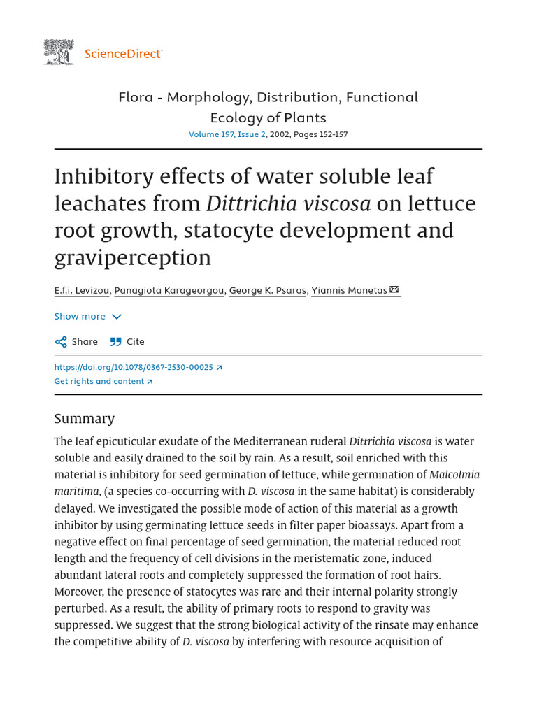 Inhibitory Effects of Water Soluble Leaf Leachates From On Lettuce Root ...