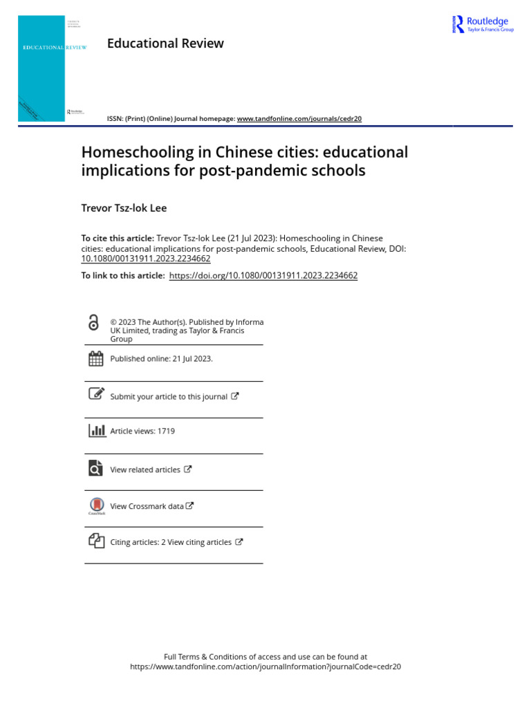 Homeschooling in Chinese Cities Educational Implications For Post ...