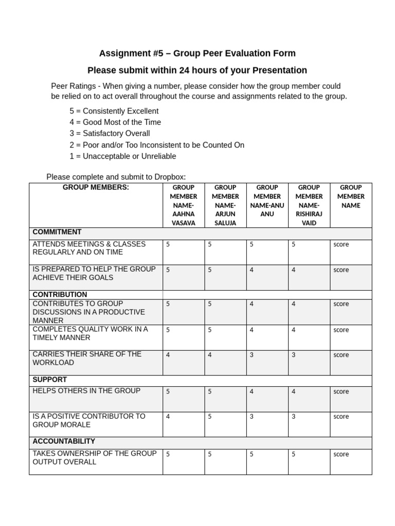 Group Peer Evaluation Form | PDF