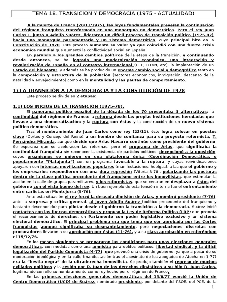 Tema 18 La Transición | PDF | España franquista | Historia