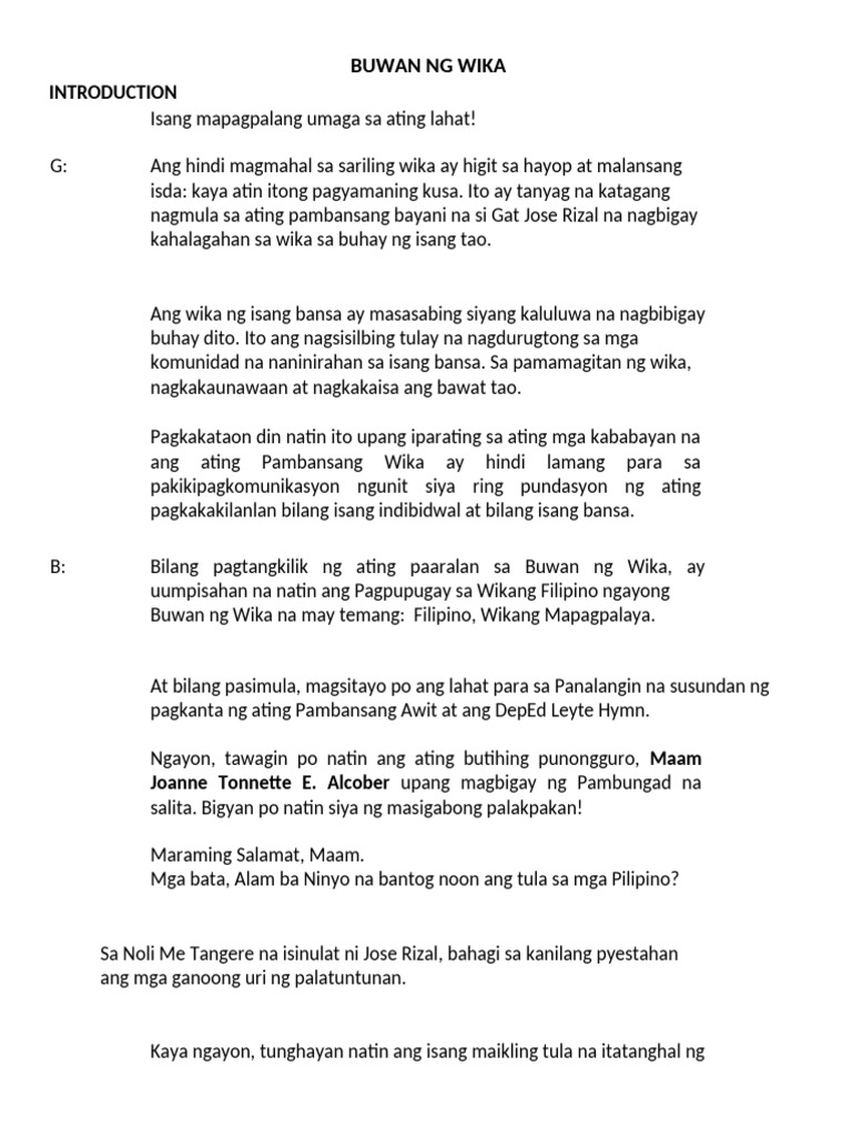 Script Buwan NG Wika | PDF