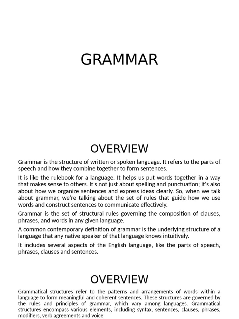 Grammar and Parts of Speech | PDF