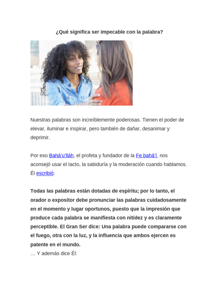 Qué Significa Ser Impecable Con La Palabra | PDF