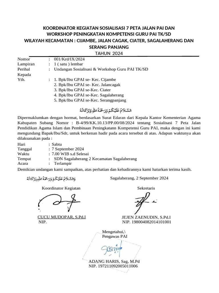 Undangan Workshop PAI TK/SD 2024 | PDF