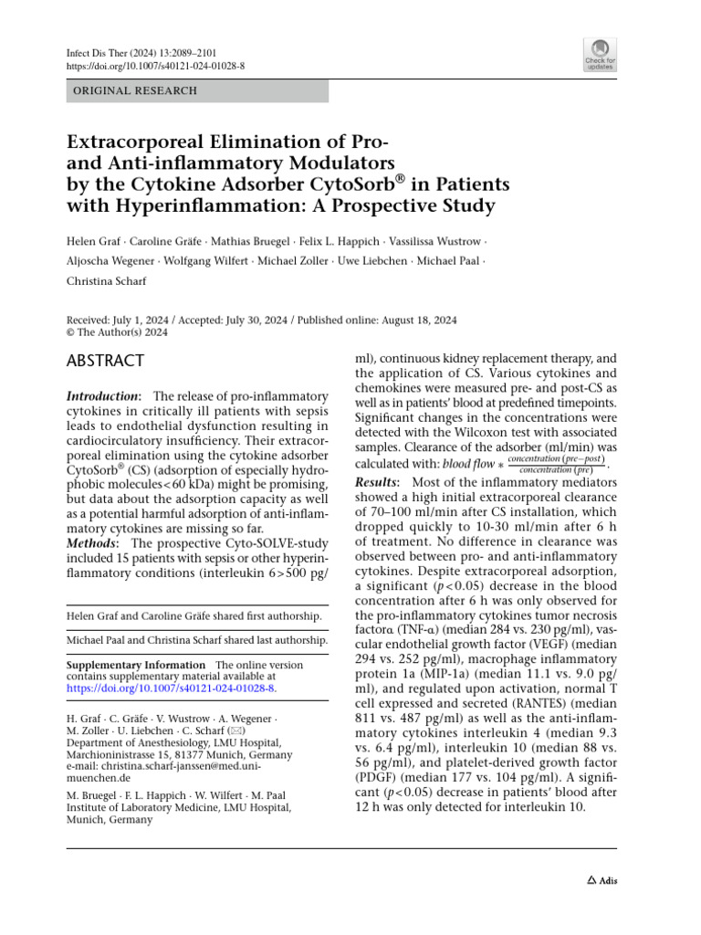 Extracorporeal Elimination of Pro - and Anti-Inflammatory Modulators by ...